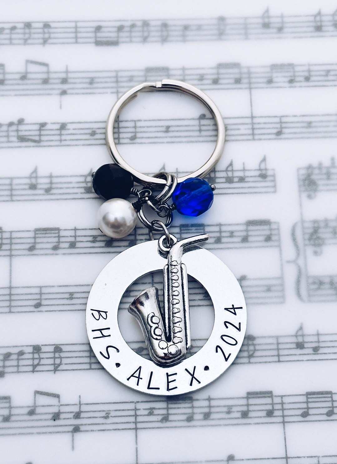 Saxophone Charm Personalized Keychain, Saxophonist, Musician, Teacher ...