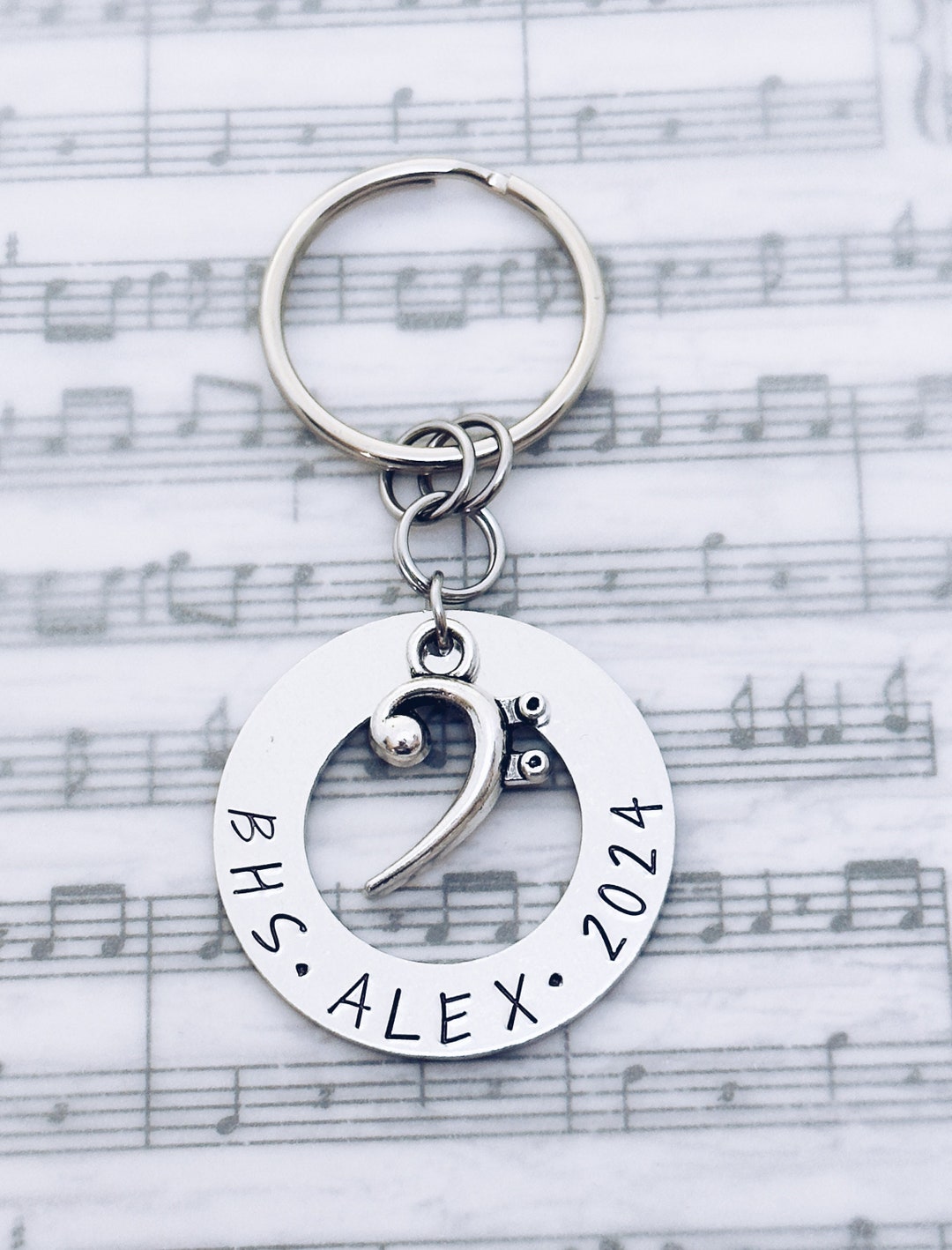 Bass Clef Music Note Personalized Charm Keychain Gift, Marching Band ...