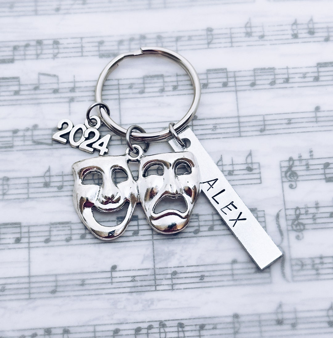 Theater Comedy Tragedy Mask Charm Personalized Keychain, Drama Theater ...