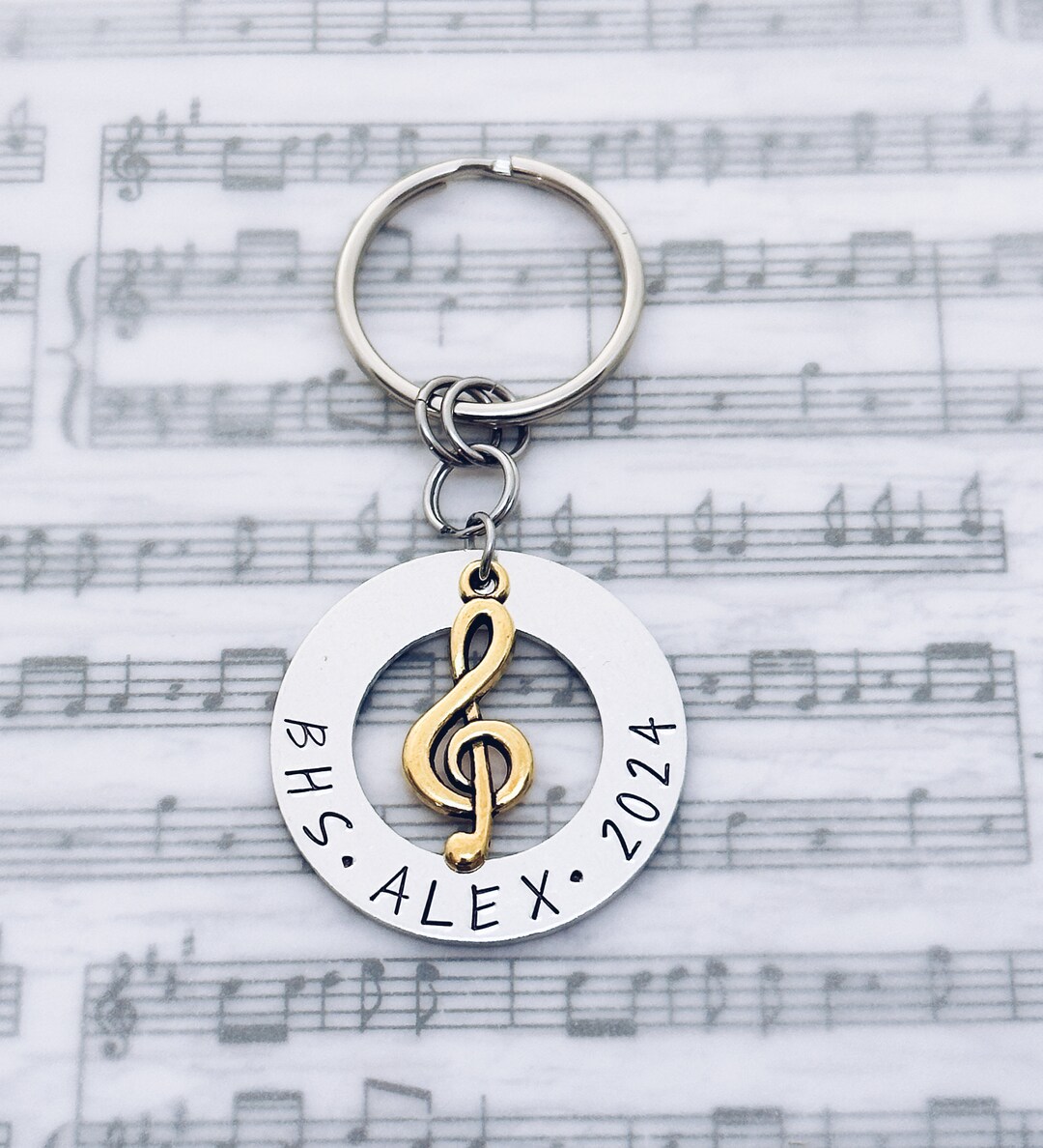 Treble Clef Music Note Charm Keychain, Personalized Gift, Marching Band ...