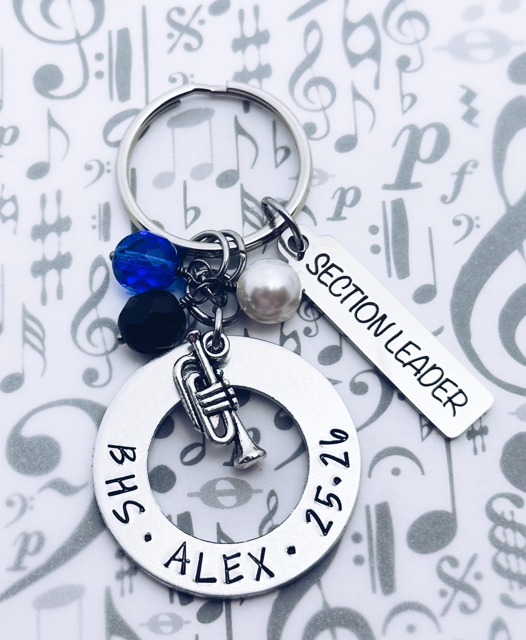 Marching Band Section Leader Hand Stamped Personalized Charm Keychain ...