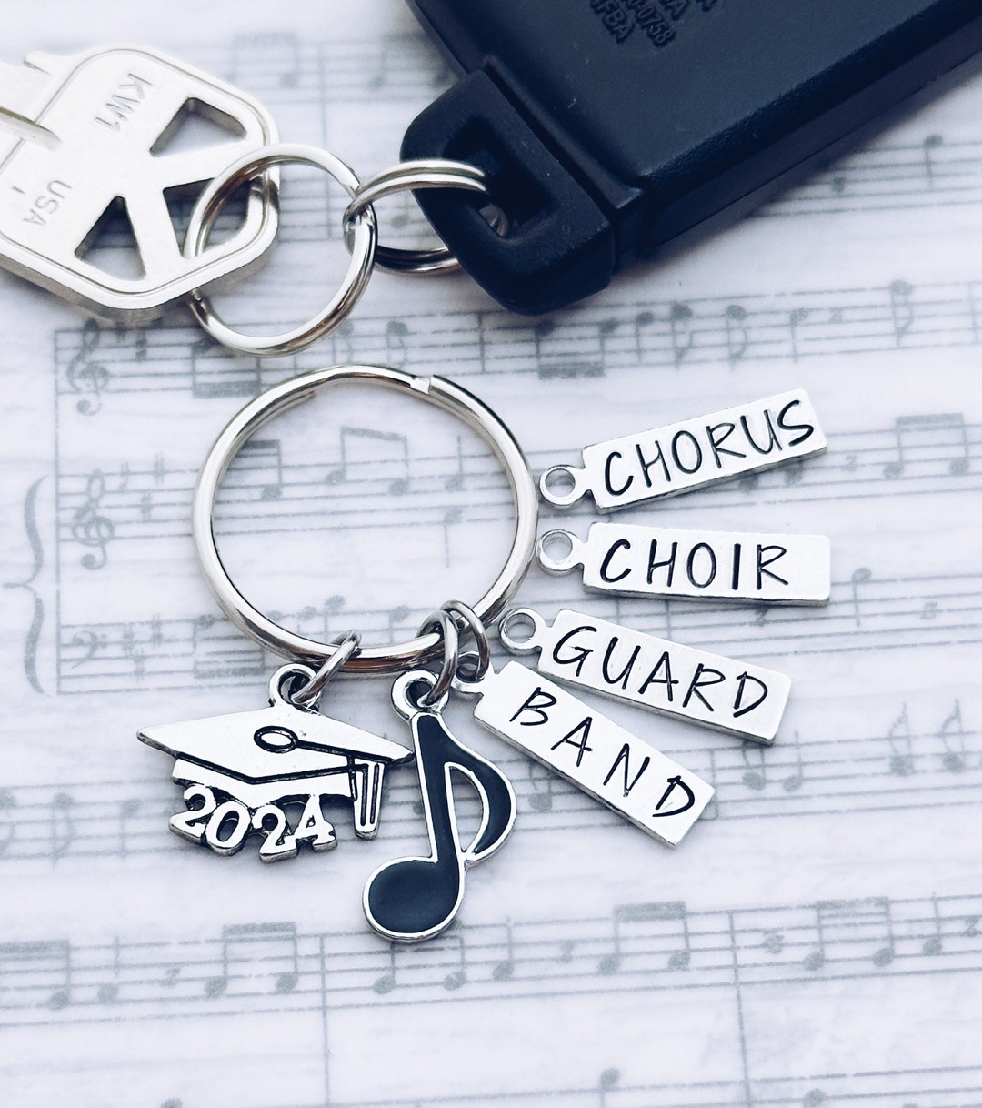 2024 Music Note Grad Cap Charm Keychain, Marching Band, Color Guard ...