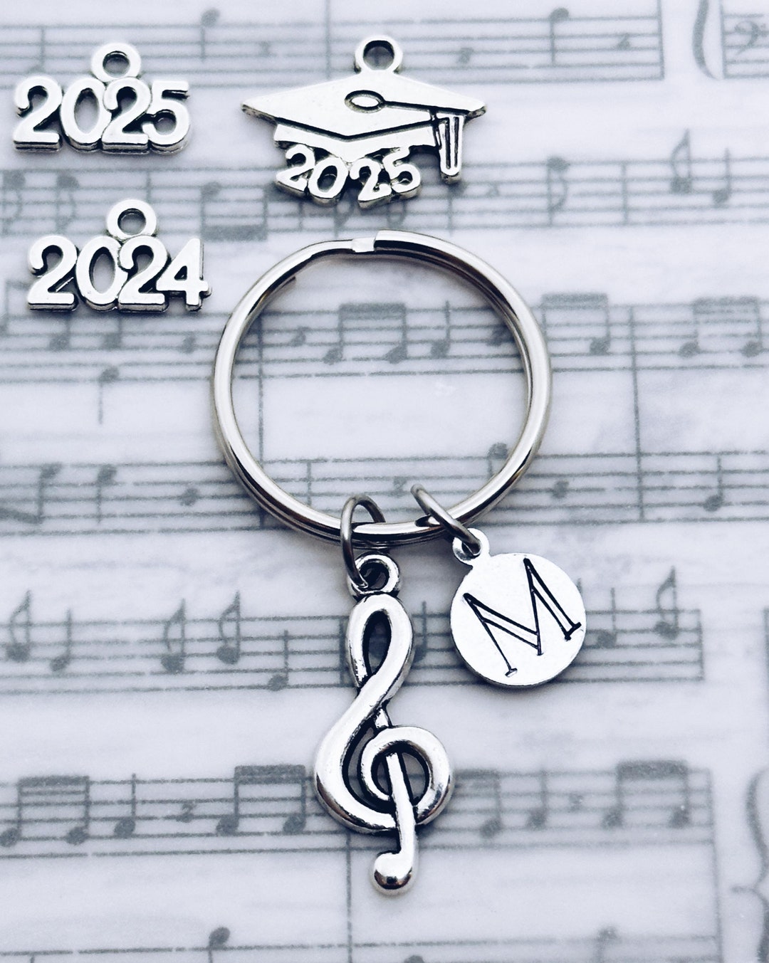 Treble Clef Music Note Personalized Initial Charm Keychain Key Ring ...