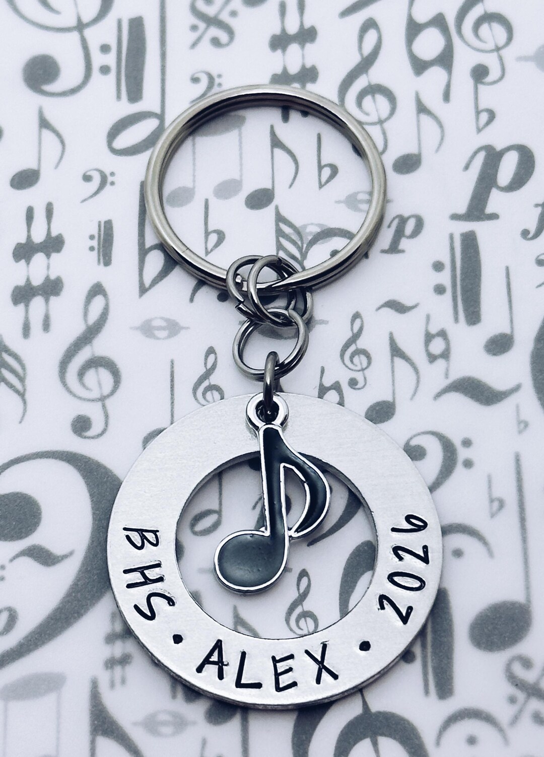 Music Note Charm Personalized Keychain Keyring, Marching Band, Choir ...