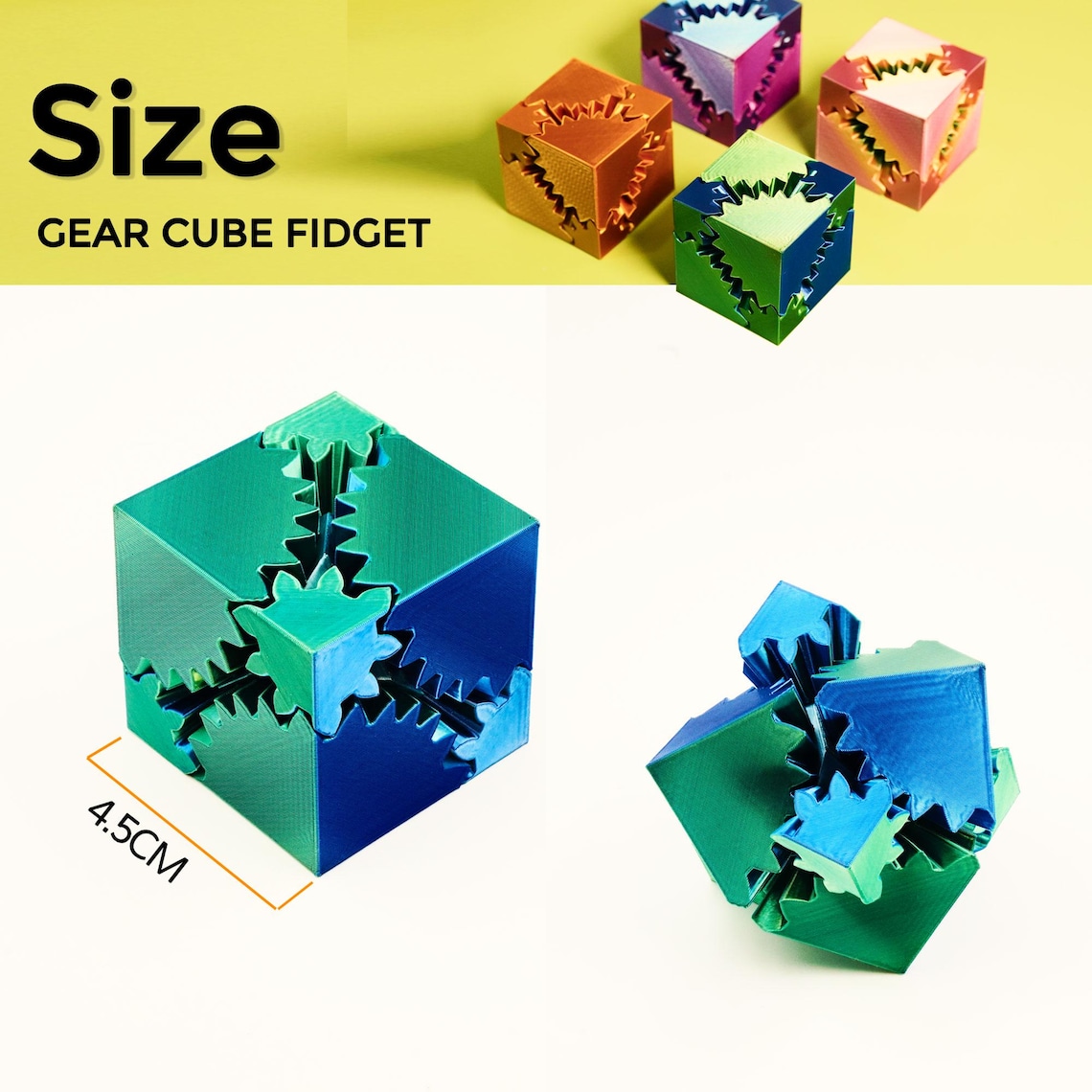 3D Printed Gear Cube Fidget Toy – Transformable Desk Toy, Fun Handheld ...