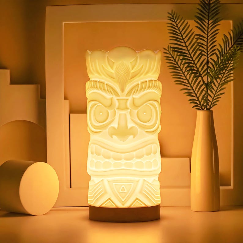 Tiki Bar Decor Table Lamp – 3D Printed Tiki Light - Angry Face - Etsy