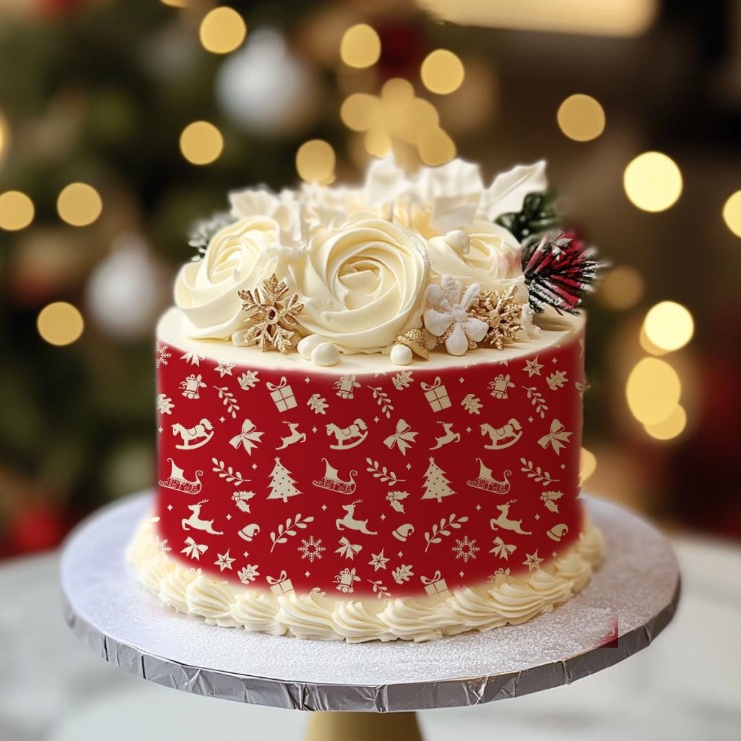 Christmas Cake Wrap, Wafer Paper and Frosting Sheet - Etsy