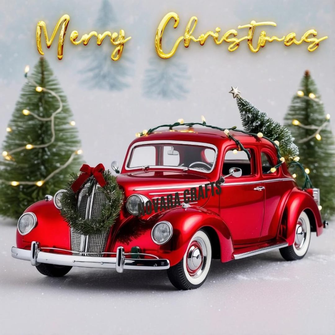 Christmas Red Car PNG Clipart | Vintage Car Clipart | Christmas Car ...