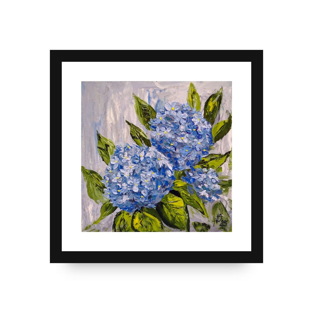 Hydrangea Digital Print Blue Hydrangea Posterdigital Oil Painting ...