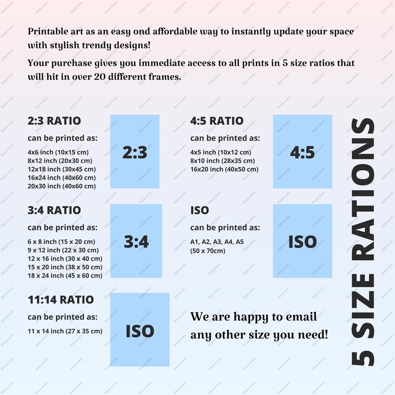 Print Size Guide Template for Etsy | Digital Download | 3 JPEG Images ...