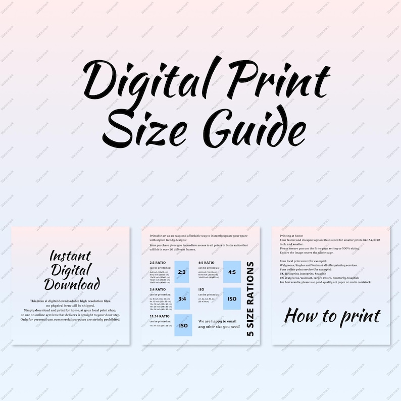 Printable Size Guide Template for Digital Downloads | Etsy Listing ...