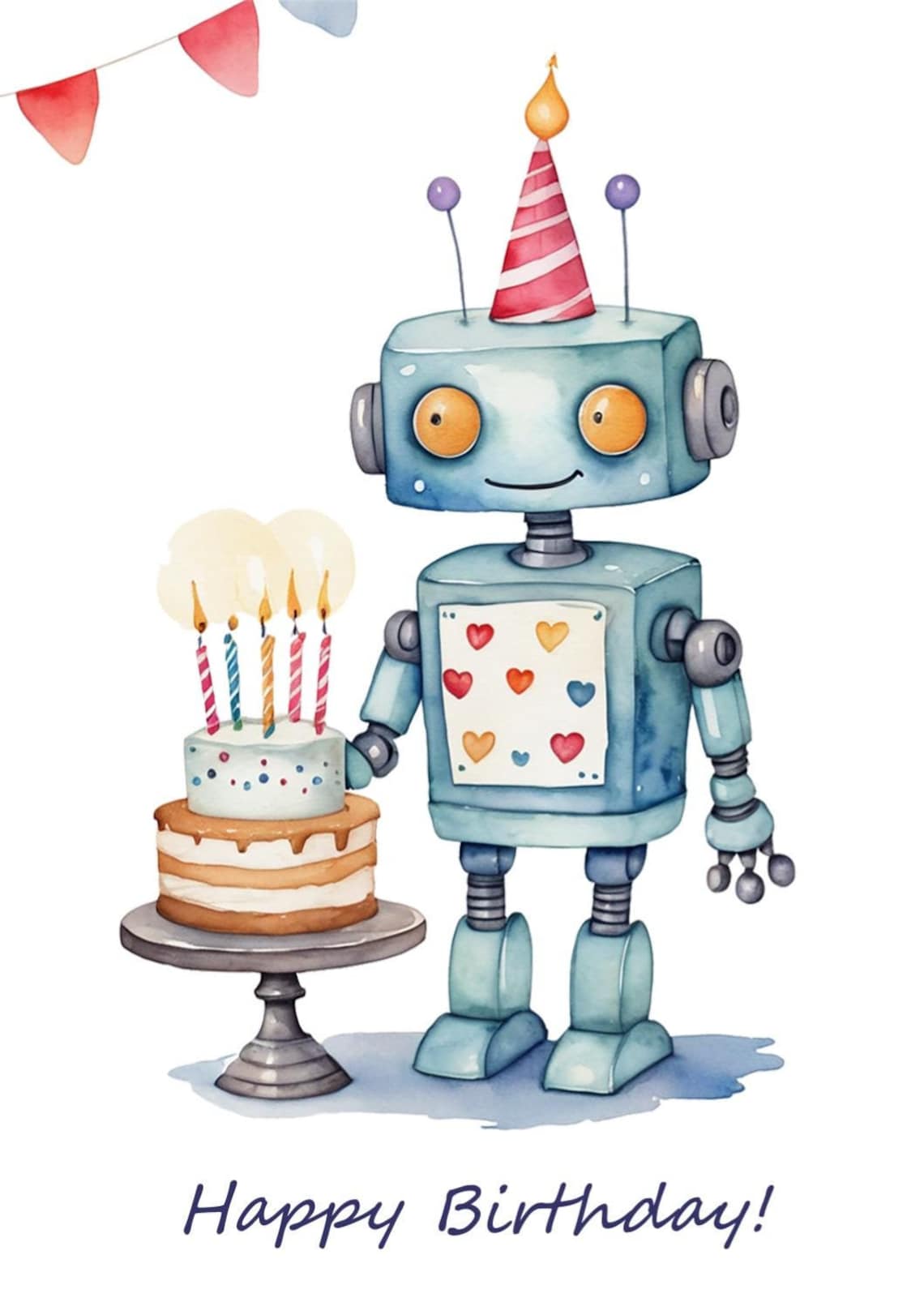 Printable Birthday Card. Digital Download. Cute, Robot Inspired. for ...