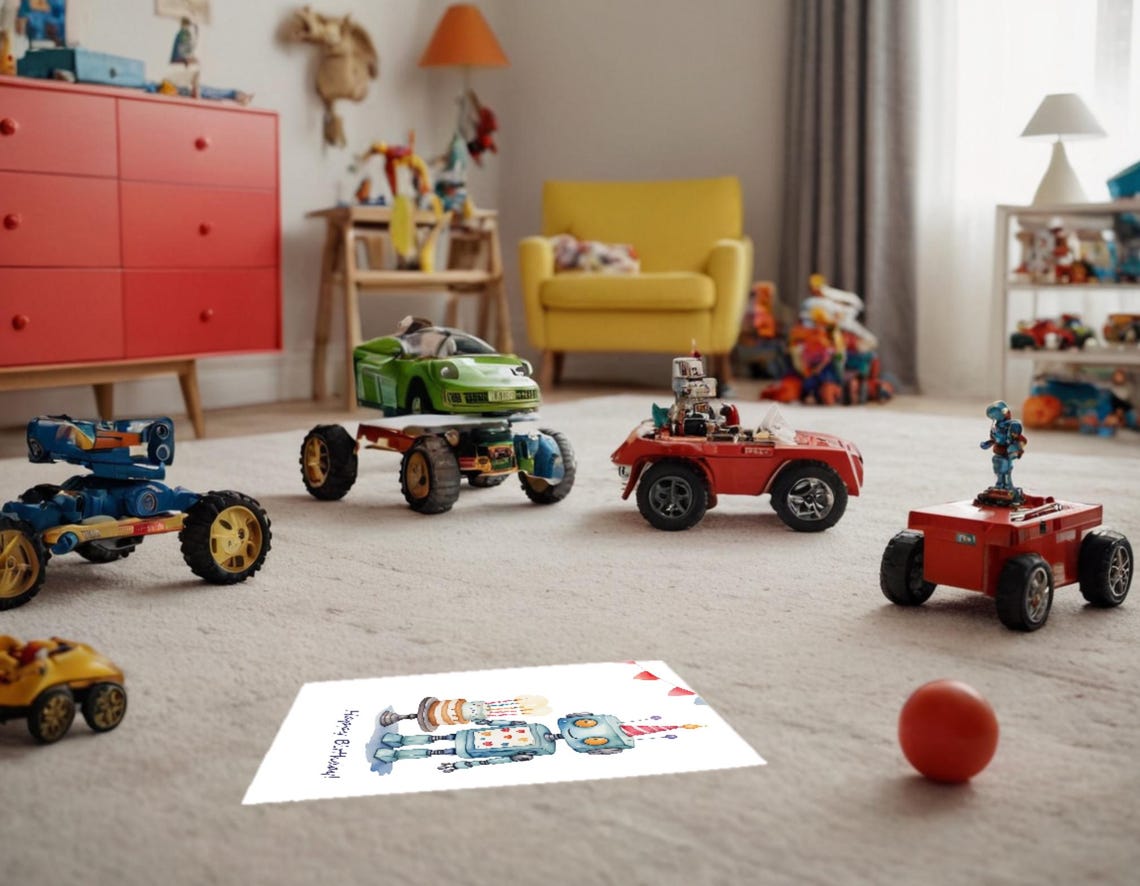 Printable Birthday Card. Digital Download. Cute, Robot Inspired. for ...