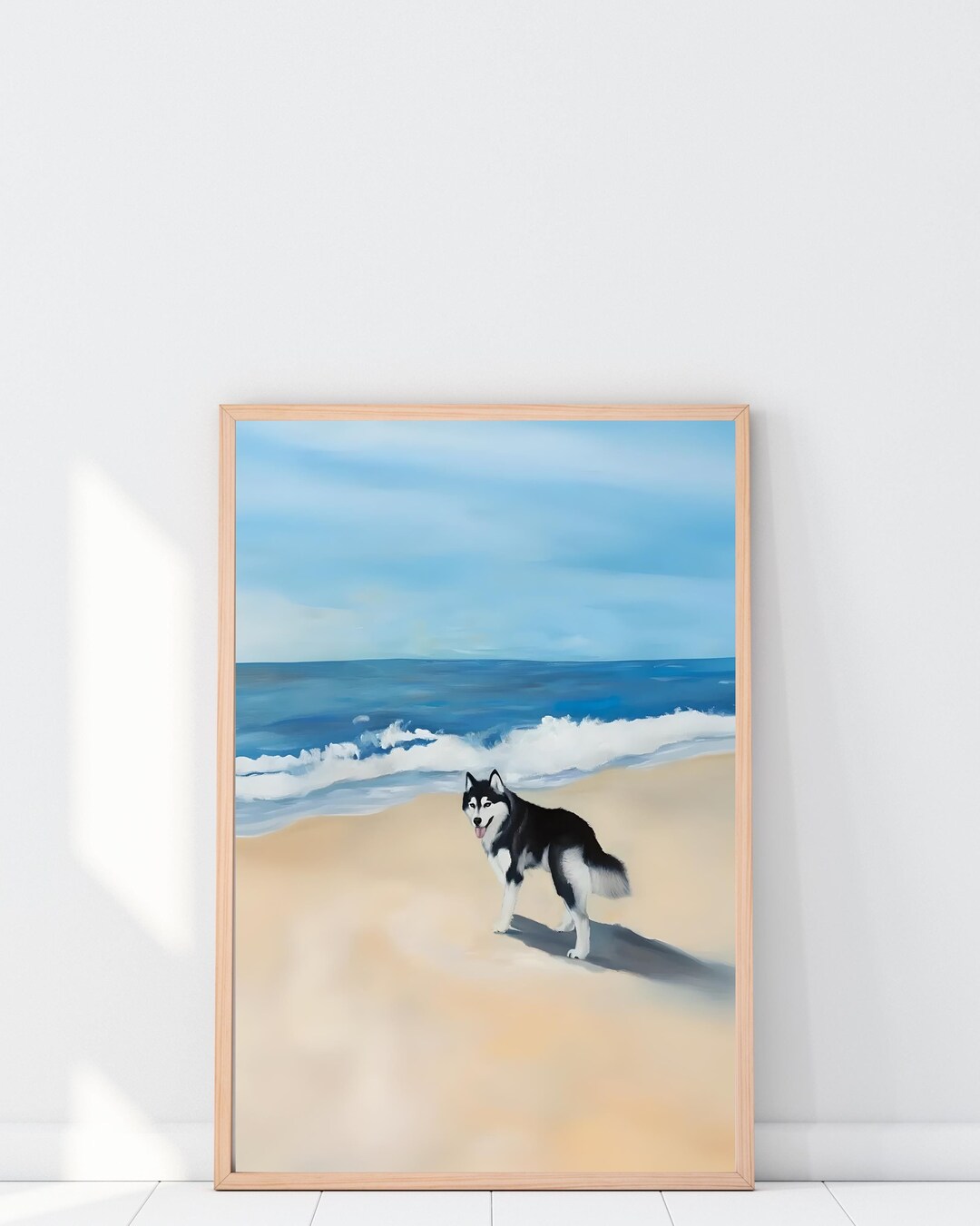 Husky at the Beach Art Print, Husky Painting, Husky by the Ocean Print ...