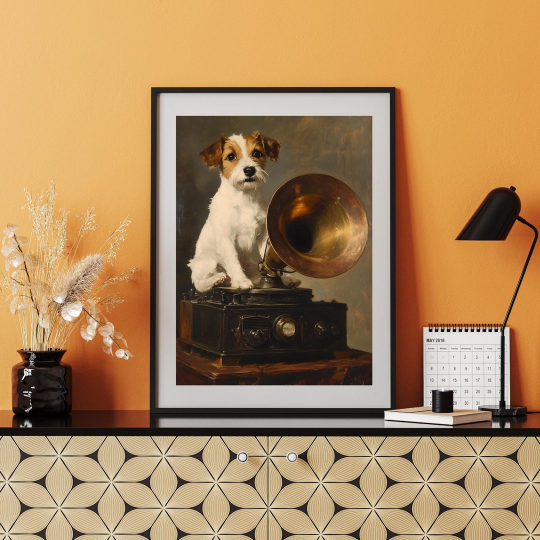 Gramophone Dog Art Print, Phonograph Dog Wall Art, HMV Jack Russell ...