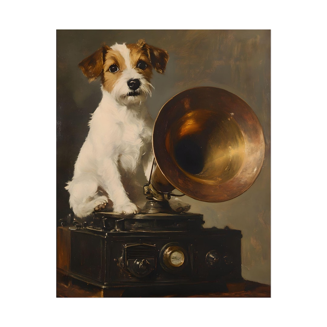 Gramophone Dog Poster, His Master's Voice Style, Jack Russell Art Print ...