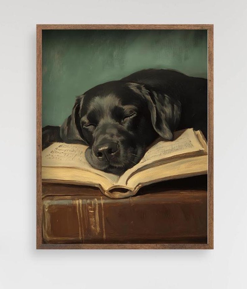 Black Labrador Art Print, Vintage Dog Print, Sleeping Dog Poster Art ...