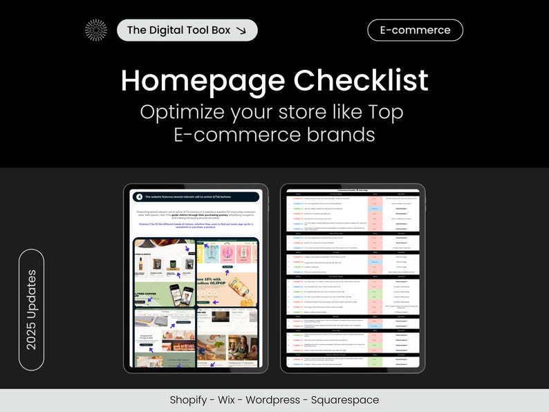 E-commerce Checklist, Website Homepage Optimization Guide, Shopify Help - Etsy