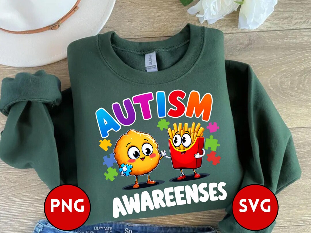 Autism Awareness Design Png-cute Puzzle Nugget and Fries Design Svg ...