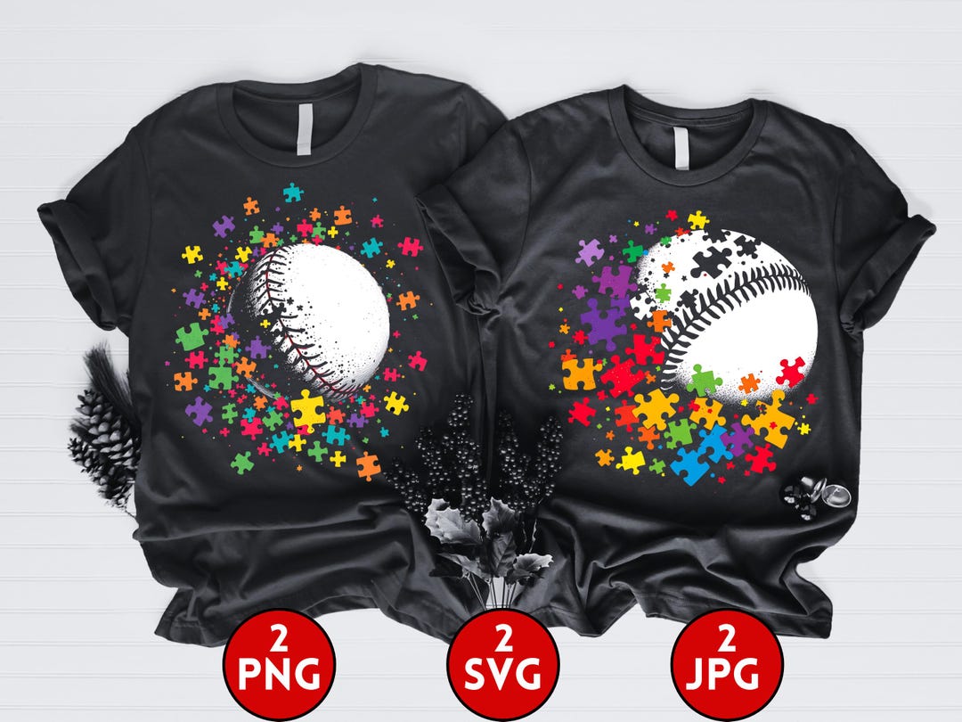 Autism Awareness Baseball Puzzle: Colorful Sports Design (SVG, PNG, JPG ...