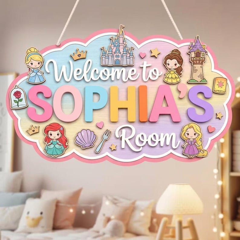 Personalized Disney Princess Name Sign, Girl Door Sign, Nursery Name ...