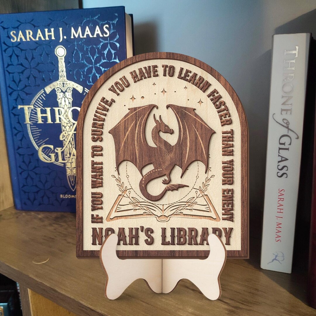 Personalized Dragon Library Book Sign, Wooden Fantasy Decor, Library ...