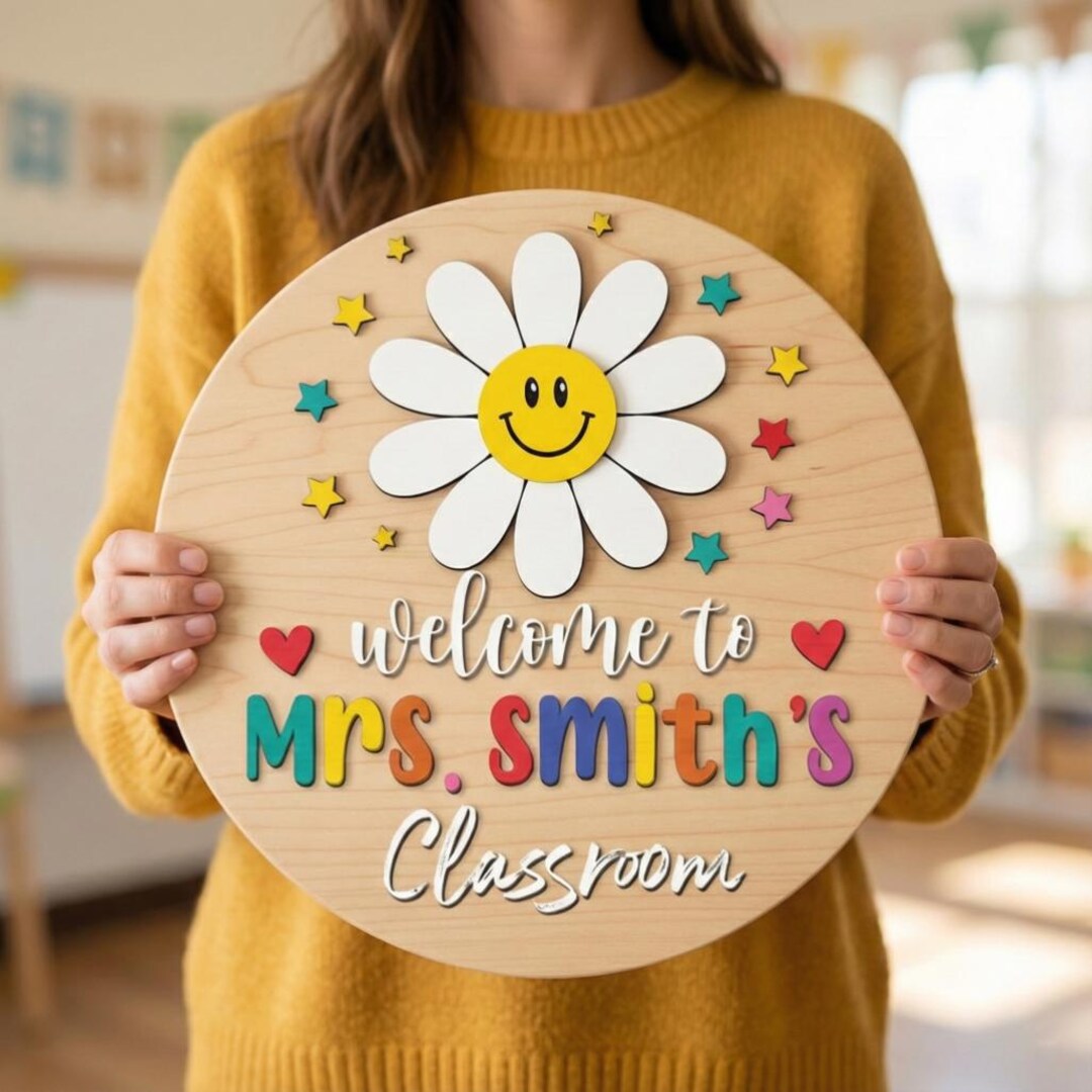 Personalized Smiley Teacher Sign, Teacher Door Sign, Teacher Door ...