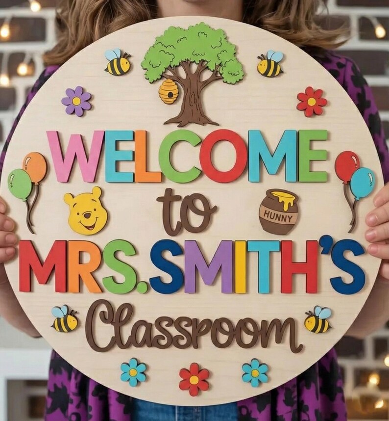 Custom Welcome Classroom Door Sign, Disney Teacher Sign, Teacher ...