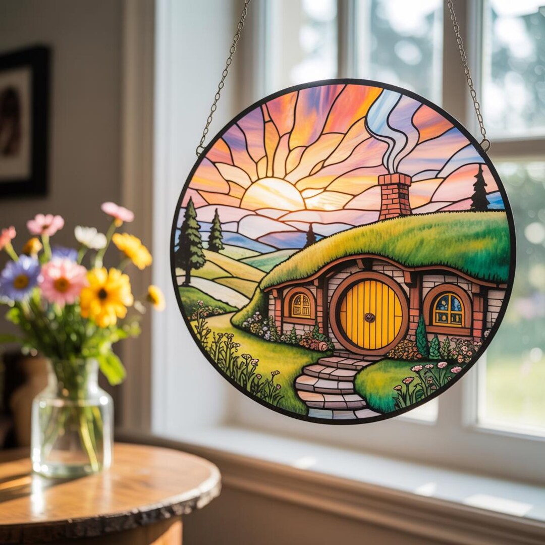 The Shire Stained Glass Suncatcher, Hobbit House Decor, Fantasy Stained ...