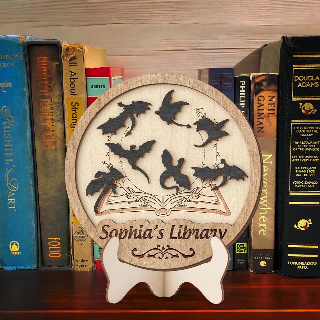 Fourth Wing Inspired Wooden Book Sign Dragon Library Decor, Fantasy ...