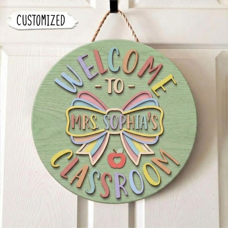 Personalized Coquette Classroom Sign, Teacher Door Sign, Classroom Door ...