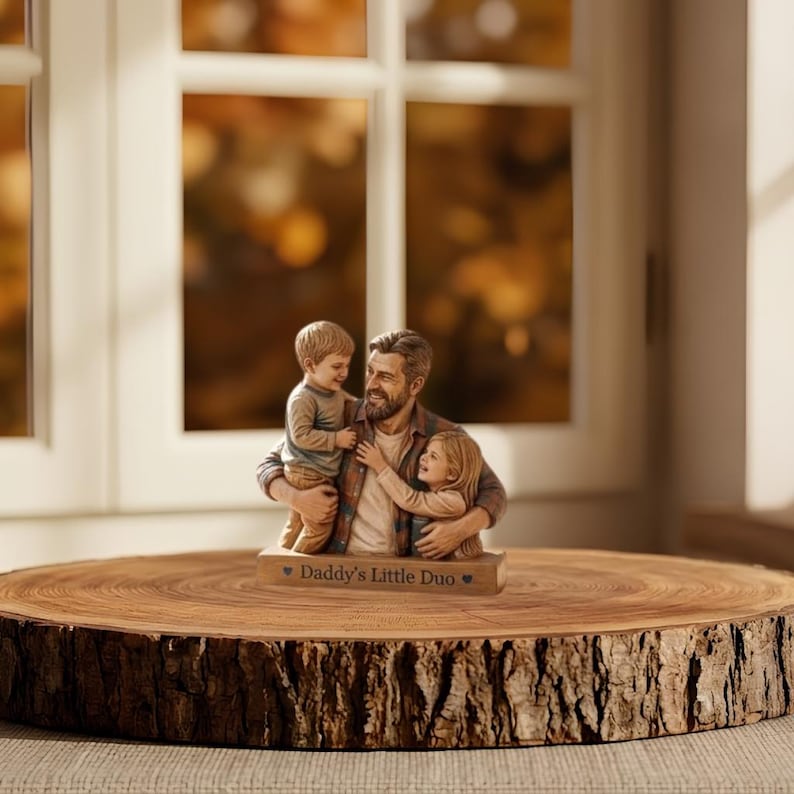 Custom Photo Dad With Kids Wooden Block, Personalized Father Son ...