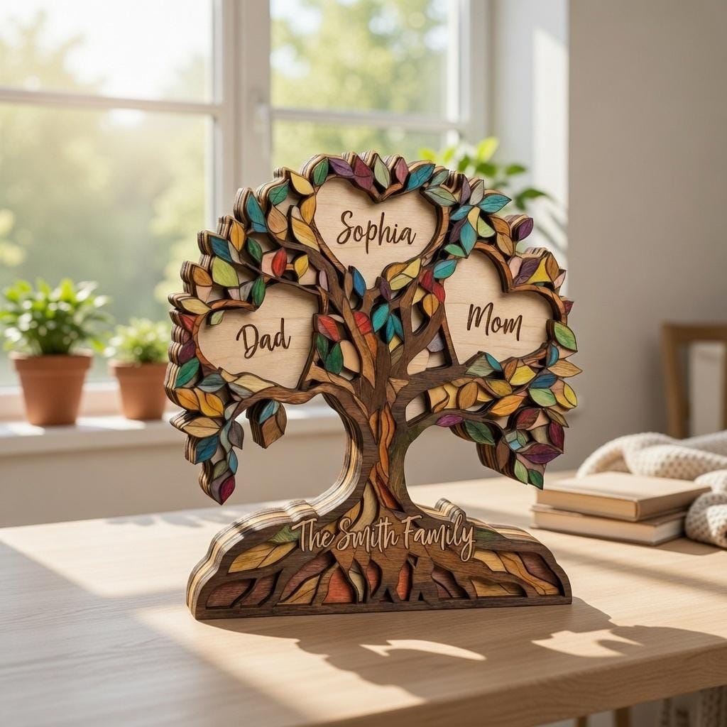 Family Name Wood Blocks, Family Tree of Life Personalized Wooden Block ...