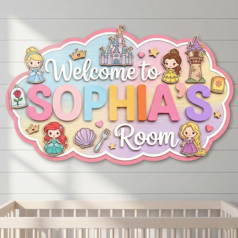 Personalized Disney Princess Name Sign, Girl Door Sign, Nursery Name ...