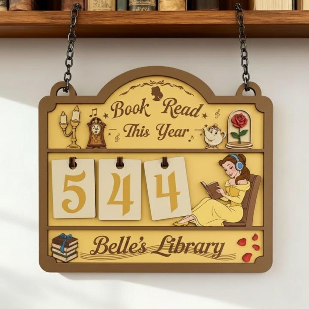Personalized Belle Reading Books, Disney Princess Belle Tracker Sign ...