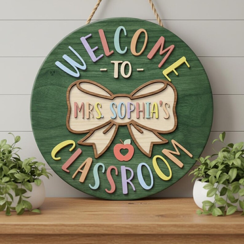 Personalized Coquette Classroom Sign, Classroom Door Hanger, Teacher ...