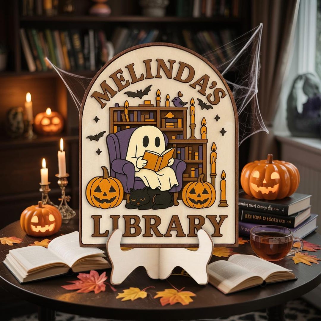 Halloween Reading Decor, Ghost Book Reader Sign, Halloween Library Sign ...