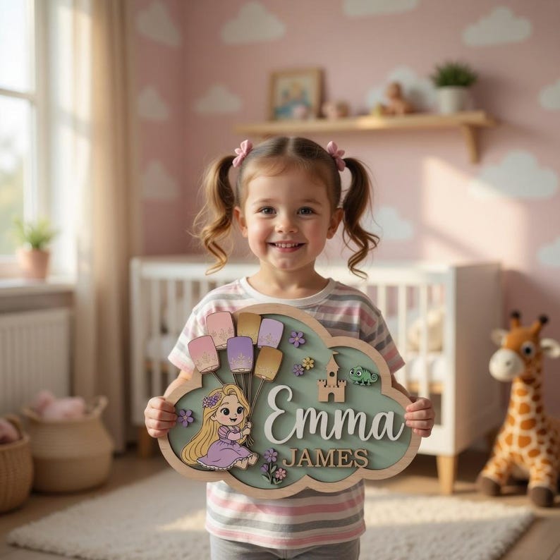Personalized Rapunzel Nursery Name Sign, 3D Wood Princess Wall Art ...