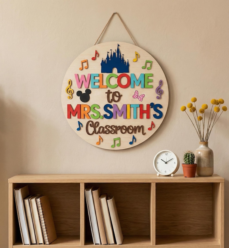 Custom Welcome Classroom Door Sign, Music Teacher Sign, Disney Teacher ...
