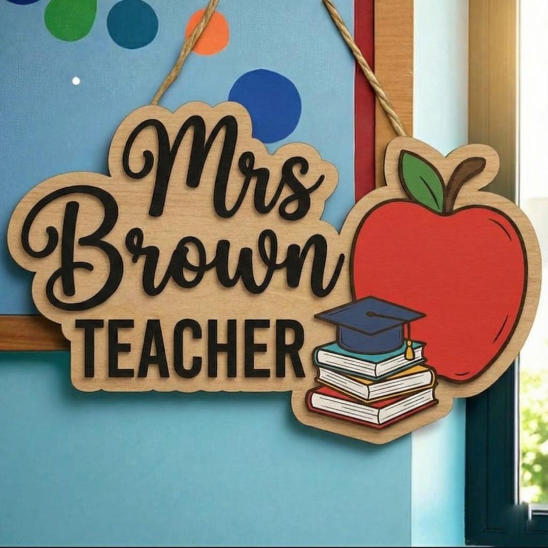 Personalized Custom Classroom Door Hanger, 3D Wooden Teacher Door Sign ...