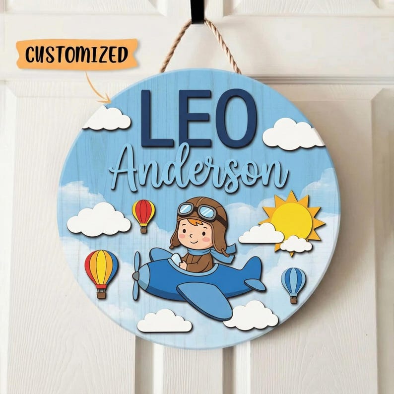 Personalized Nursery Name Sign With Plane, Airplane Baby Sign, Boys ...