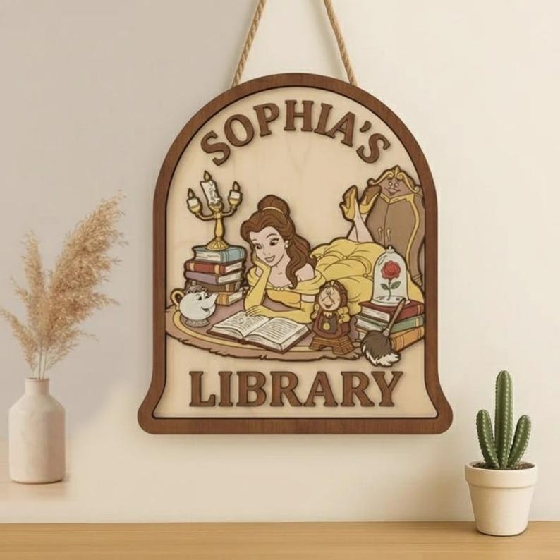 Personalized Belle Sign, Belle Reading Books Sign, Belle Reading a Book ...