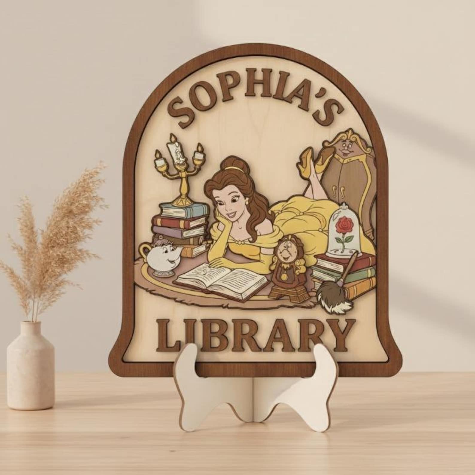 Personalized Belle Sign, Belle Reading Books Sign, Belle Reading a Book ...