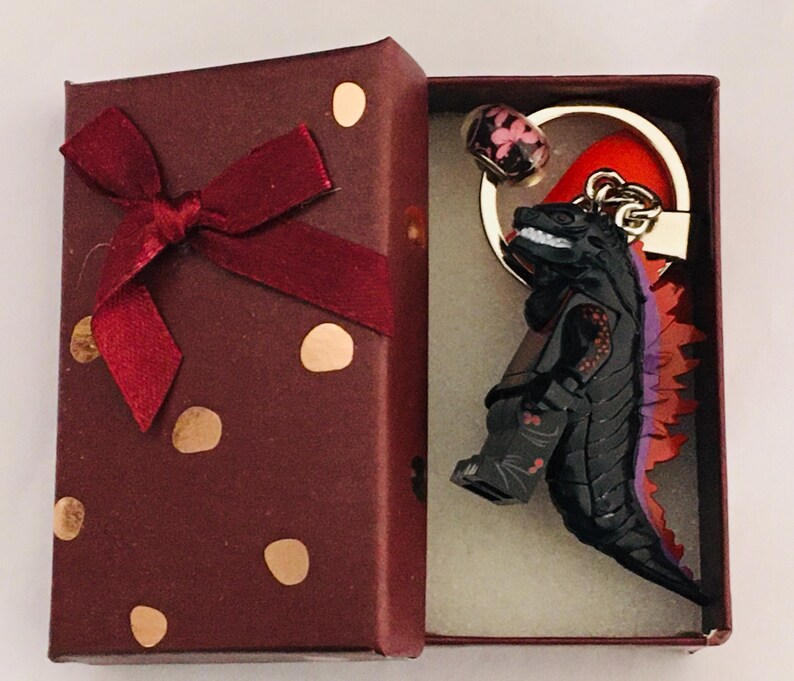 Godzilla Monster Keychain & Present Box - Custom Handmade Gray or Black ...