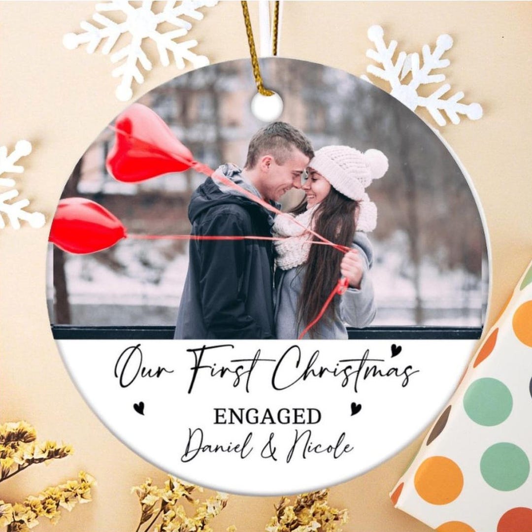 Our First Christmas Engaged Photo Ornament, Personalized Engaged ...