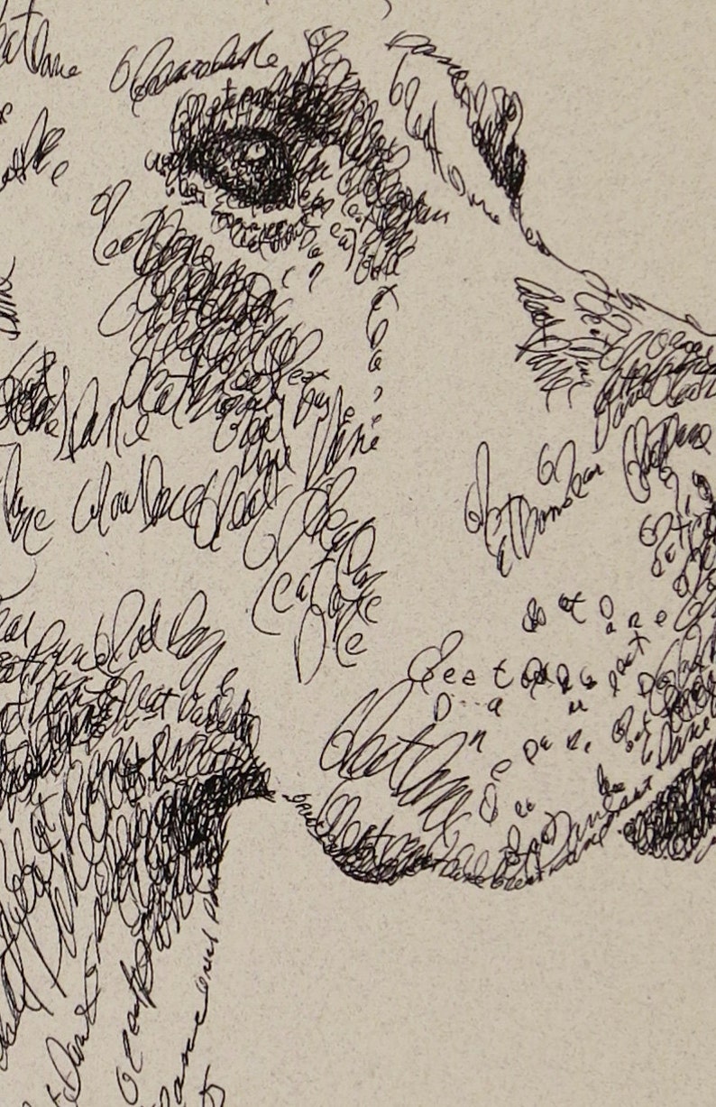 Great Dane - Artist Kline Draws Dog Art Using Only Words. Signed 11x17 ...