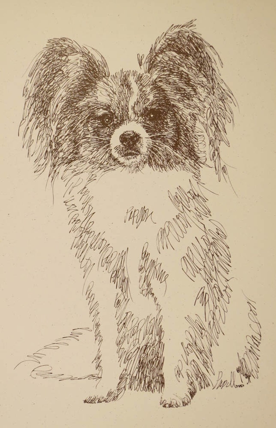 Papillon - Artist Kline Draws His Dog Art Using Only Words. Signed ...