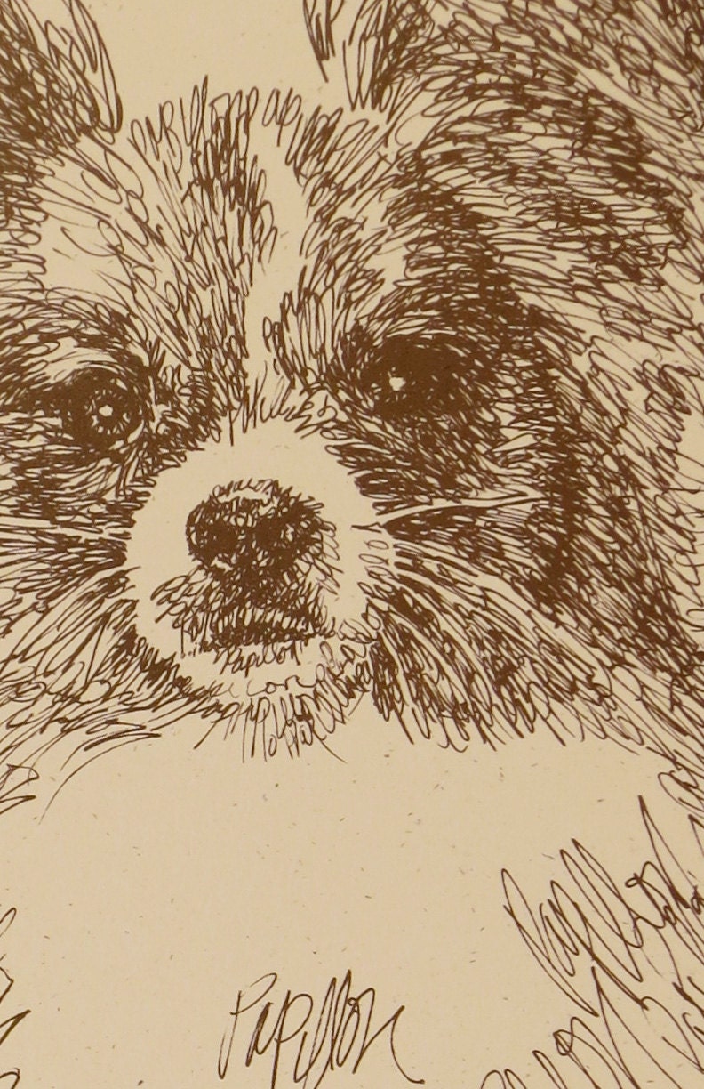 Papillon Artist Kline Draws His Dog Art Using Only Words. Signed 11x17 ...