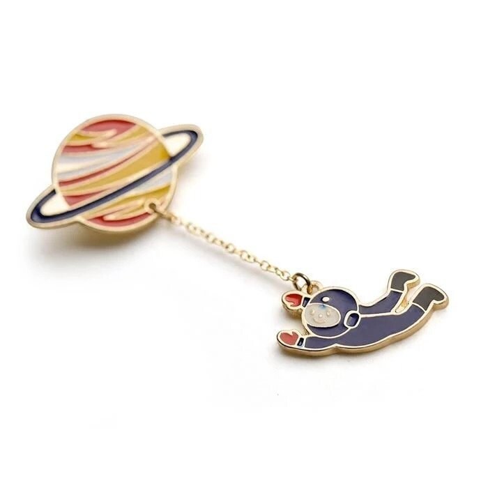 Kawaii Astronaut Enamel Pin – Gold Finish, Space Chain Pin - Etsy