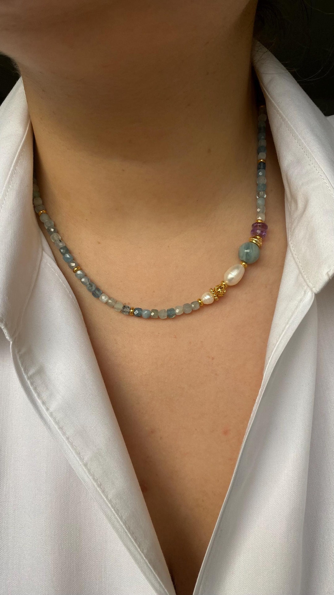 Exquisite Sky Blue Topaz Necklace With AAA Quality Gemstone Aquamarine ...